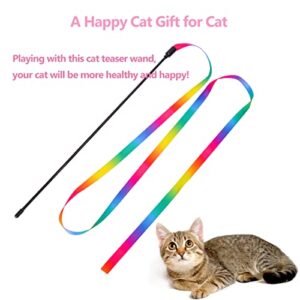 MintCat 3 PCS Interactive Cat String Toy Colorful, Cat Toys Wand Rainbow Cat Ribbon Toy, Feather Kitty Kitten Toys Cat Teaser Wand Toy, Charmer Stick for Indoor Cats Kittens