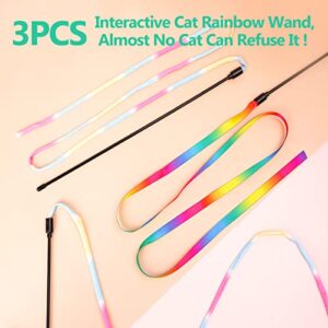 MintCat 3 PCS Interactive Cat String Toy Colorful, Cat Toys Wand Rainbow Cat Ribbon Toy, Feather Kitty Kitten Toys Cat Teaser Wand Toy, Charmer Stick for Indoor Cats Kittens