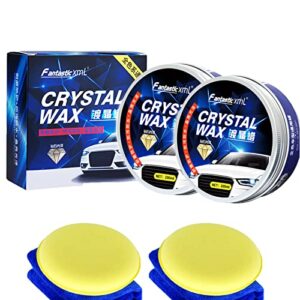 car wax crystal plating set, car coating wax hard glossy carnauba wax coating care, car scratches fast repair with waxing sponge and towel (2pack)