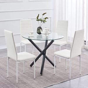 ROOIOME Round Tempered Glass Dining Table with Tripod Legs, Contemporary Round Glass Dining Table for Restaurant, Weather Resistant Round Kitchen Table Glass