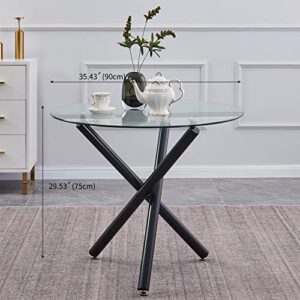 ROOIOME Round Tempered Glass Dining Table with Tripod Legs, Contemporary Round Glass Dining Table for Restaurant, Weather Resistant Round Kitchen Table Glass