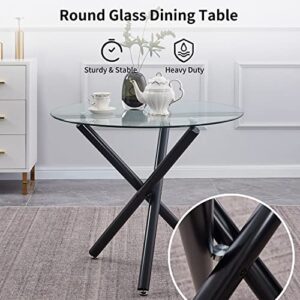 ROOIOME Round Tempered Glass Dining Table with Tripod Legs, Contemporary Round Glass Dining Table for Restaurant, Weather Resistant Round Kitchen Table Glass