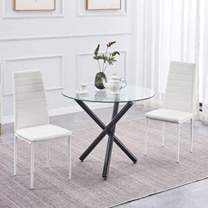 ROOIOME Round Tempered Glass Dining Table with Tripod Legs, Contemporary Round Glass Dining Table for Restaurant, Weather Resistant Round Kitchen Table Glass