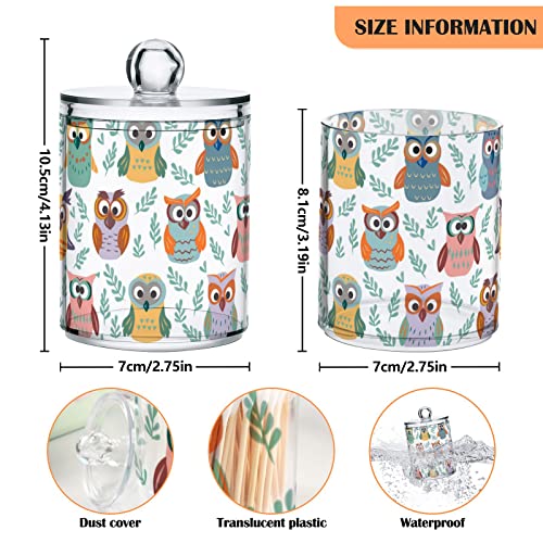 Kigai 2PCS Cute Owls Qtip Holder Dispenser with Lids - 14 oz Bathroom Storage Organizer Set, Clear Apothecary Jars Food Storage Containers, for Tea, Coffee, Cotton Ball, Floss