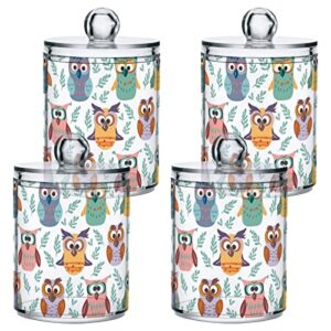 Kigai 2PCS Cute Owls Qtip Holder Dispenser with Lids - 14 oz Bathroom Storage Organizer Set, Clear Apothecary Jars Food Storage Containers, for Tea, Coffee, Cotton Ball, Floss