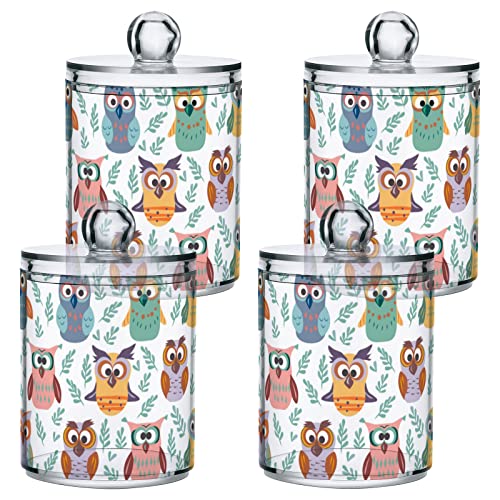 Kigai 2PCS Cute Owls Qtip Holder Dispenser with Lids - 14 oz Bathroom Storage Organizer Set, Clear Apothecary Jars Food Storage Containers, for Tea, Coffee, Cotton Ball, Floss