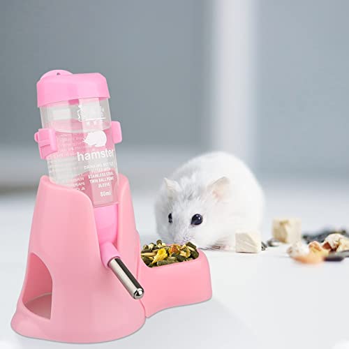 Hamster Water Bottle, [3 in 1-2.7oz] Diyife Guinea Pig Water Bottle No Drip, 80ml Small Animal Auto Dispenser with Food Container Base for Hamster Bunny Chinchilla Squirrel, Small Pets (Pink)