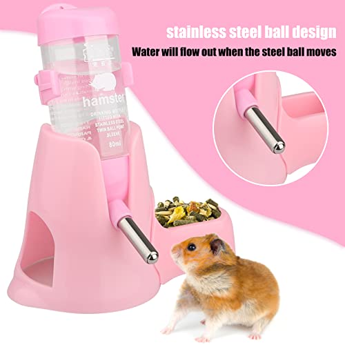 Hamster Water Bottle, [3 in 1-2.7oz] Diyife Guinea Pig Water Bottle No Drip, 80ml Small Animal Auto Dispenser with Food Container Base for Hamster Bunny Chinchilla Squirrel, Small Pets (Pink)