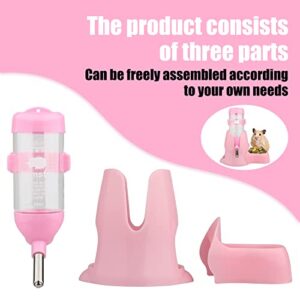 Hamster Water Bottle, [3 in 1-2.7oz] Diyife Guinea Pig Water Bottle No Drip, 80ml Small Animal Auto Dispenser with Food Container Base for Hamster Bunny Chinchilla Squirrel, Small Pets (Pink)