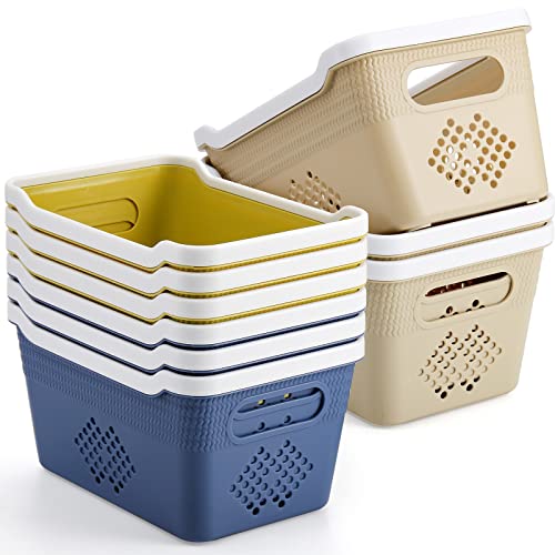 Jucoan 9 Pack Plastic Storage Baskets, Small Shelf Storage Baskets Classroom Storage Baskets for Home Kitchen Bathroom Cabinet Office School, 8.5 x 6 x 4.75 Inch