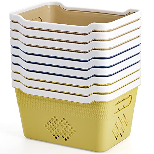 Jucoan 9 Pack Plastic Storage Baskets, Small Shelf Storage Baskets Classroom Storage Baskets for Home Kitchen Bathroom Cabinet Office School, 8.5 x 6 x 4.75 Inch