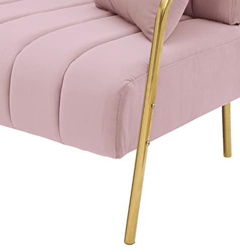 Yoluckea Loveseat Sofa Small Couch, Upholstered Love Seats Furniture with Two Throw Pillows and Golden Metal Legs Suitable for Small Spaces (Pink)