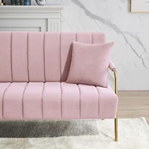 Yoluckea Loveseat Sofa Small Couch, Upholstered Love Seats Furniture with Two Throw Pillows and Golden Metal Legs Suitable for Small Spaces (Pink)