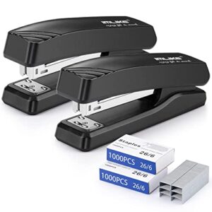 desktop office stapler with 2000 staples: imlike half strip desk staplers, take 26/6 staples 25 sheets capacity, metal construction, non-slip base, black, 2-pack