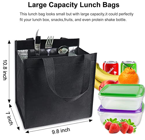 BOOEUDI Insulated Lunch Bag, Lunch Bag for Women Men, Large Adult Lunch Box Tote Bag with Interior Pockets, Reusable Lunch Box for Office, Work, Picnic Beach or Travel, Black