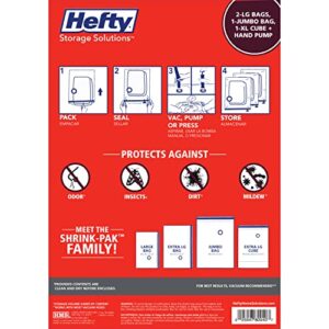 Hefty Super Starter Kit 5L, 3XL, 1XL Cube, and 1 Jumbo Bag, Reusable and Water resistant Vacuum Storage Bags, Total of 10 Bags + Hand Pump