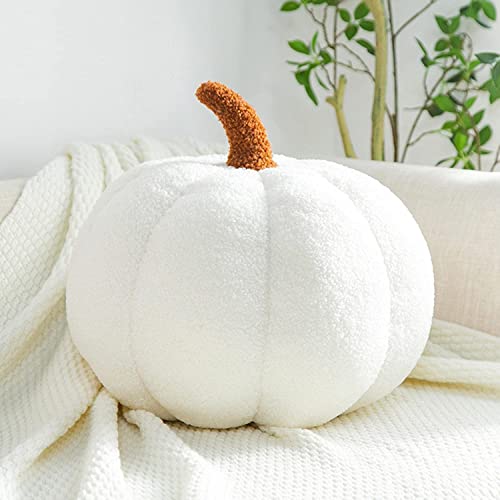 Mixdameny Pumpkin Pillows, Soft Stuffed Pumpkin Pillow Plush,Pumpkin-Shaped Plush Cushion,Fall Decorative Pumpkin Shaped Throw Pillow Cute Shaped Cushion (White, 11 in)