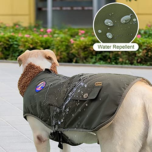 IREENUO Dog Coat, Waterproof Dog Jacket for Medium Large Dogs, Cozy Lining Coat Dog Outdoor Clothes with Furry Collar Warm Dog Bomber Jacket (Green, S)