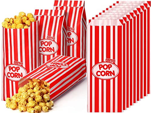 1000 Pcs 1 Oz Popcorn Bags Bulk Popcorn Paper Bags Red and White Stripes Retro Popcorn Bags Disposable Popcorn Bags for Party Movie Theater Carnival Festivals Movie Theme Party Supplies