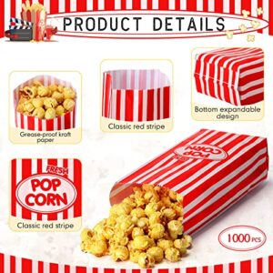 1000 Pcs 1 Oz Popcorn Bags Bulk Popcorn Paper Bags Red and White Stripes Retro Popcorn Bags Disposable Popcorn Bags for Party Movie Theater Carnival Festivals Movie Theme Party Supplies