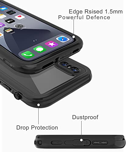 Diverbox iPhone X/XS Waterproof Case - Full Body Shockproof Cover with Built-in Screen Protector, 5.8 Inch (Black/Clear)