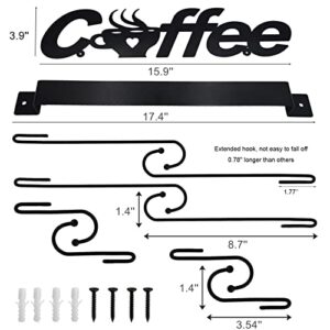 Coffee Mug Holder Wall Mount with 8 Hooks for Cup Organizer and with Extra Metal Coffee Sign for Decor Your Wall Home, Kitchen, Coffee Bar, 2 in 1 Meet Your Need