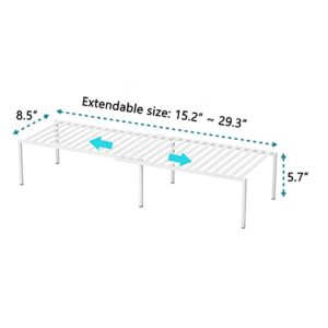 Redrubbit Expandable Cabinet Storage Shelf Rack - Kitchen Counter and Cabinet Shelf - Steel Metal Wire - Cupboard, Plate, Dish, Counter & Pantry Organization - White