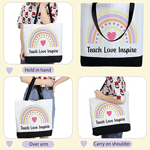 Oudain 6 Pack Teacher Appreciation Gifts Canvas Totes Bag Reusable Teacher Gift Bag for Women Back to School Supplies, Rainbow Style