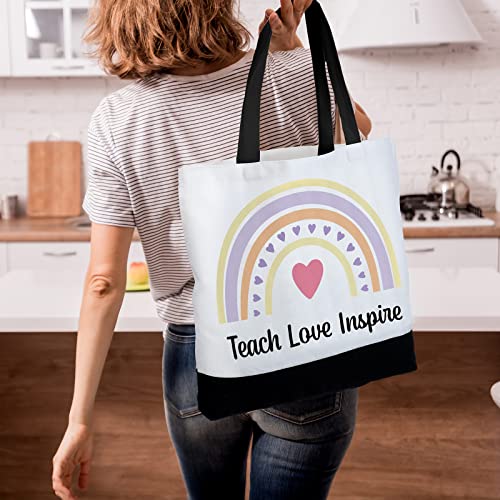 Oudain 6 Pack Teacher Appreciation Gifts Canvas Totes Bag Reusable Teacher Gift Bag for Women Back to School Supplies, Rainbow Style