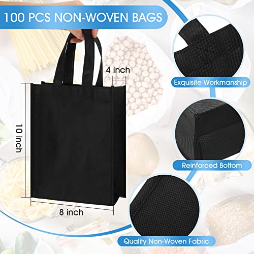 Jexine 100 Pcs Non Woven Bags Reusable Gift Bag with Handles Shopping Tote Bags Grocery Goodie Party Treat Bags Party Favors (Black)