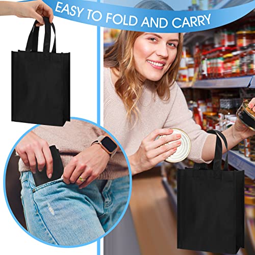 Jexine 100 Pcs Non Woven Bags Reusable Gift Bag with Handles Shopping Tote Bags Grocery Goodie Party Treat Bags Party Favors (Black)