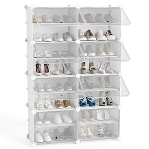 UNZIPE Shoe Rack, 8 Cube 16-Tier Shoe Storage Cabinet 32 Pairs Plastic Freestanding Shoe Organizer DIY Shoe Shelves for Entryway Hallway Closet or Bedroom, White