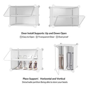 UNZIPE Shoe Rack, 8 Cube 16-Tier Shoe Storage Cabinet 32 Pairs Plastic Freestanding Shoe Organizer DIY Shoe Shelves for Entryway Hallway Closet or Bedroom, White