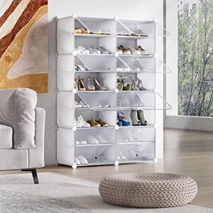 UNZIPE Shoe Rack, 8 Cube 16-Tier Shoe Storage Cabinet 32 Pairs Plastic Freestanding Shoe Organizer DIY Shoe Shelves for Entryway Hallway Closet or Bedroom, White