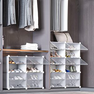 UNZIPE Shoe Rack, 8 Cube 16-Tier Shoe Storage Cabinet 32 Pairs Plastic Freestanding Shoe Organizer DIY Shoe Shelves for Entryway Hallway Closet or Bedroom, White