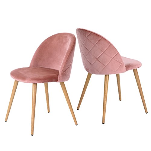 FurnitureR Dining Chairs Set of 2, Kitchen Dining Room Chairs with Soft Velvet Seat/Metal Legs, Modern Mid Century Living Room Side Chairs/Accent/Leisure/Makeup/Vanity Chairs, Pink, 2PCS