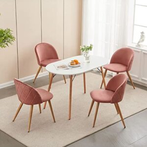 FurnitureR Dining Chairs Set of 2, Kitchen Dining Room Chairs with Soft Velvet Seat/Metal Legs, Modern Mid Century Living Room Side Chairs/Accent/Leisure/Makeup/Vanity Chairs, Pink, 2PCS