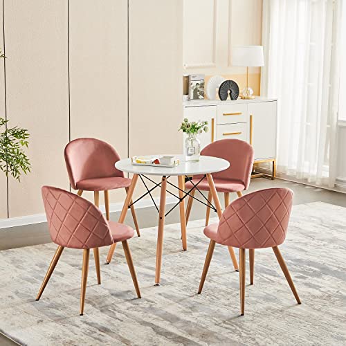 FurnitureR Dining Chairs Set of 2, Kitchen Dining Room Chairs with Soft Velvet Seat/Metal Legs, Modern Mid Century Living Room Side Chairs/Accent/Leisure/Makeup/Vanity Chairs, Pink, 2PCS