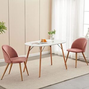 FurnitureR Dining Chairs Set of 2, Kitchen Dining Room Chairs with Soft Velvet Seat/Metal Legs, Modern Mid Century Living Room Side Chairs/Accent/Leisure/Makeup/Vanity Chairs, Pink, 2PCS