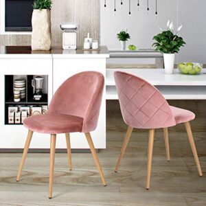 FurnitureR Dining Chairs Set of 2, Kitchen Dining Room Chairs with Soft Velvet Seat/Metal Legs, Modern Mid Century Living Room Side Chairs/Accent/Leisure/Makeup/Vanity Chairs, Pink, 2PCS