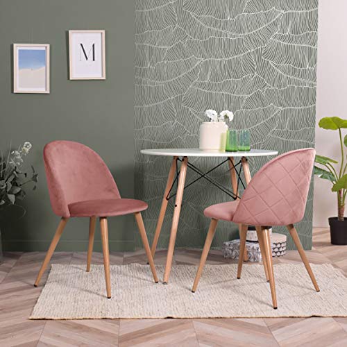 FurnitureR Dining Chairs Set of 2, Kitchen Dining Room Chairs with Soft Velvet Seat/Metal Legs, Modern Mid Century Living Room Side Chairs/Accent/Leisure/Makeup/Vanity Chairs, Pink, 2PCS