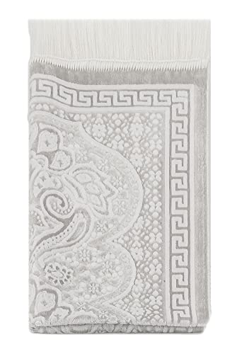 ihvan online, Soft Plush Lux Velvet Muslim Prayer Rug | Thick Janamaz | Sajadah | Soft Islamic Prayer Rug | Islamic Gifts | Prayer Carpet Mat, Elegant, Color: Cream