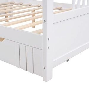 HYC Wood Full Size Daybed with Drawers Storage, Teens Adults Dual Use Sofa Bed for Bedroom, White