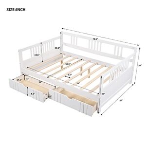 HYC Wood Full Size Daybed with Drawers Storage, Teens Adults Dual Use Sofa Bed for Bedroom, White