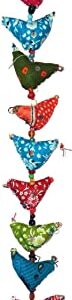 FIKIMOS Floral Cotton Stuffed Small Birds in Vibrant Design Stringed with Beads Brass Bell Door Hanging Assorted Set of 2 Pcs