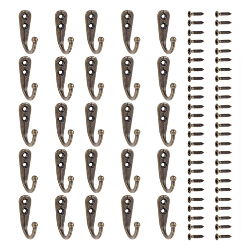 25 Pieces Wall Mounted Hooks with 60 Pieces Screws, Vintage Style Robe Hooks Single Coat Hanger Coat Hooks (Bronze)