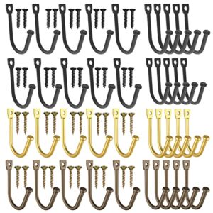 aufuga decorative wall hook robe small hanger iron hooks single rustic hooks hanging hat key holder wooden for coat, bag (20 pcs black+10 golden+10 bronze)