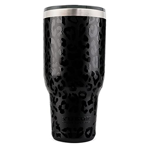 Yukon Outfitters Outdoor Active Sport Stainless Steel Drink Beverage Tint Slider Lid Double Wall Vacuum Insulated Powder Finish Freedom Tumbler, 40 oz, Black Leopard