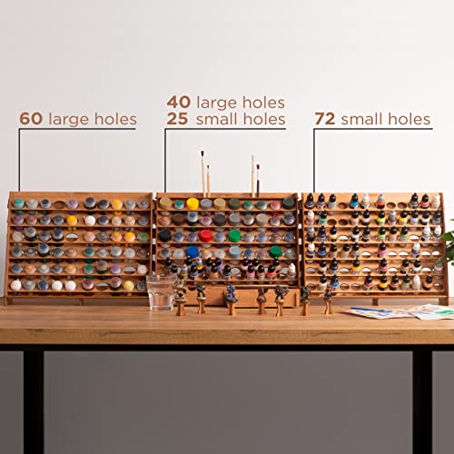 Plydolex Paint Rack Organizer with 65 Holes of 2 Sizes for Miniature Paint Set - Wall-mounted Wooden Craft Paint Storage Rack - Craft Paint Holder Rack 16.3x6.6x12.6 inch