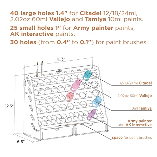 Plydolex Paint Rack Organizer with 65 Holes of 2 Sizes for Miniature Paint Set - Wall-mounted Wooden Craft Paint Storage Rack - Craft Paint Holder Rack 16.3x6.6x12.6 inch